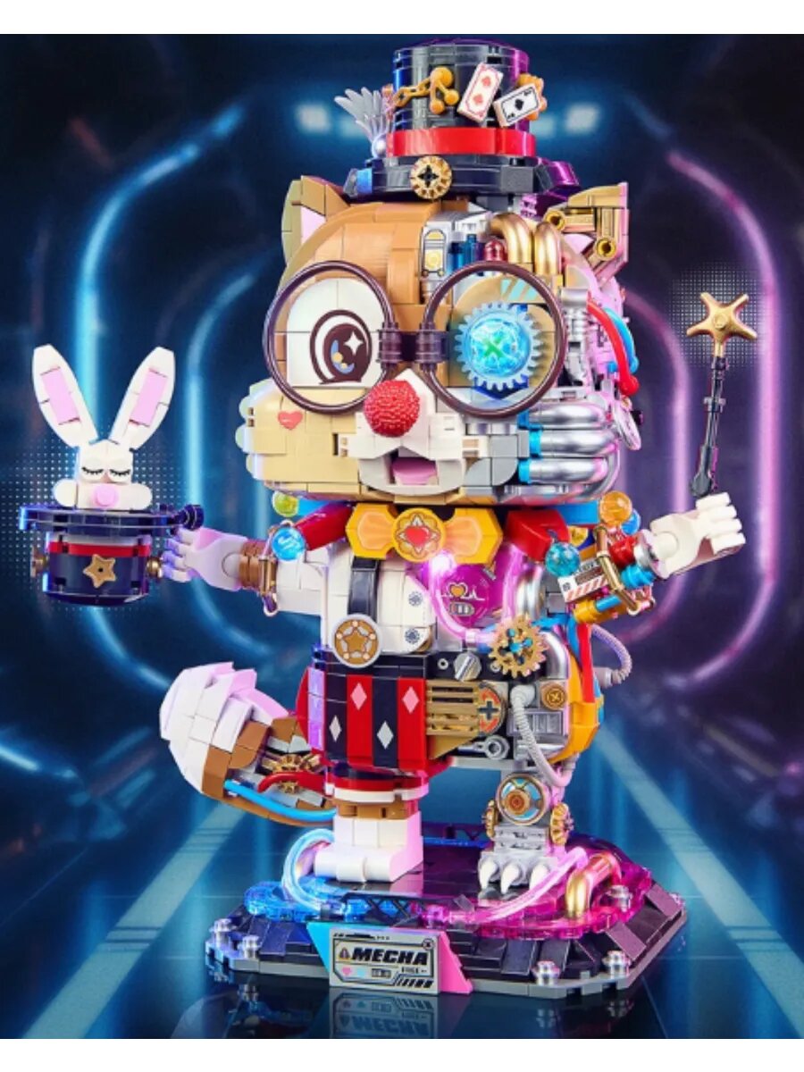 Конструктор "Кот Волшебник" / Конструктор стимпанк кот, сборная механическая фигурка с шестернями и световыми элементами