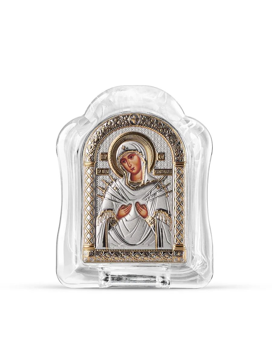 Икона серебряная, греческая Семистрельная 86х112мм