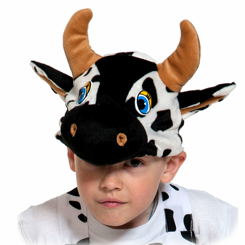 Шапочка Карнавалофф "Бычок 4096", черно-белая, полиэстер/хлопок, 52-54 размер