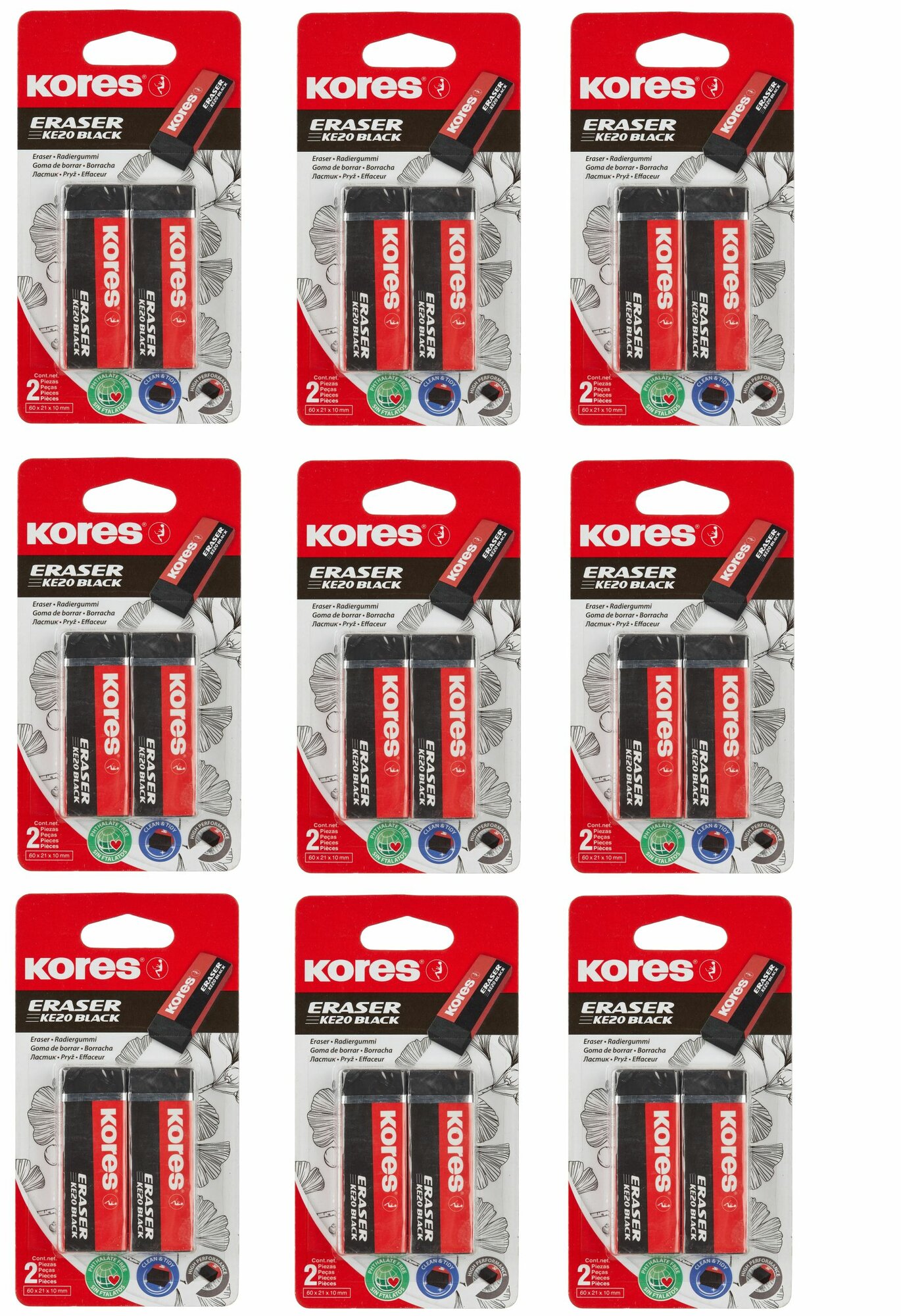 Kores Ластик, набор 2 шт, черные, 9 уп.