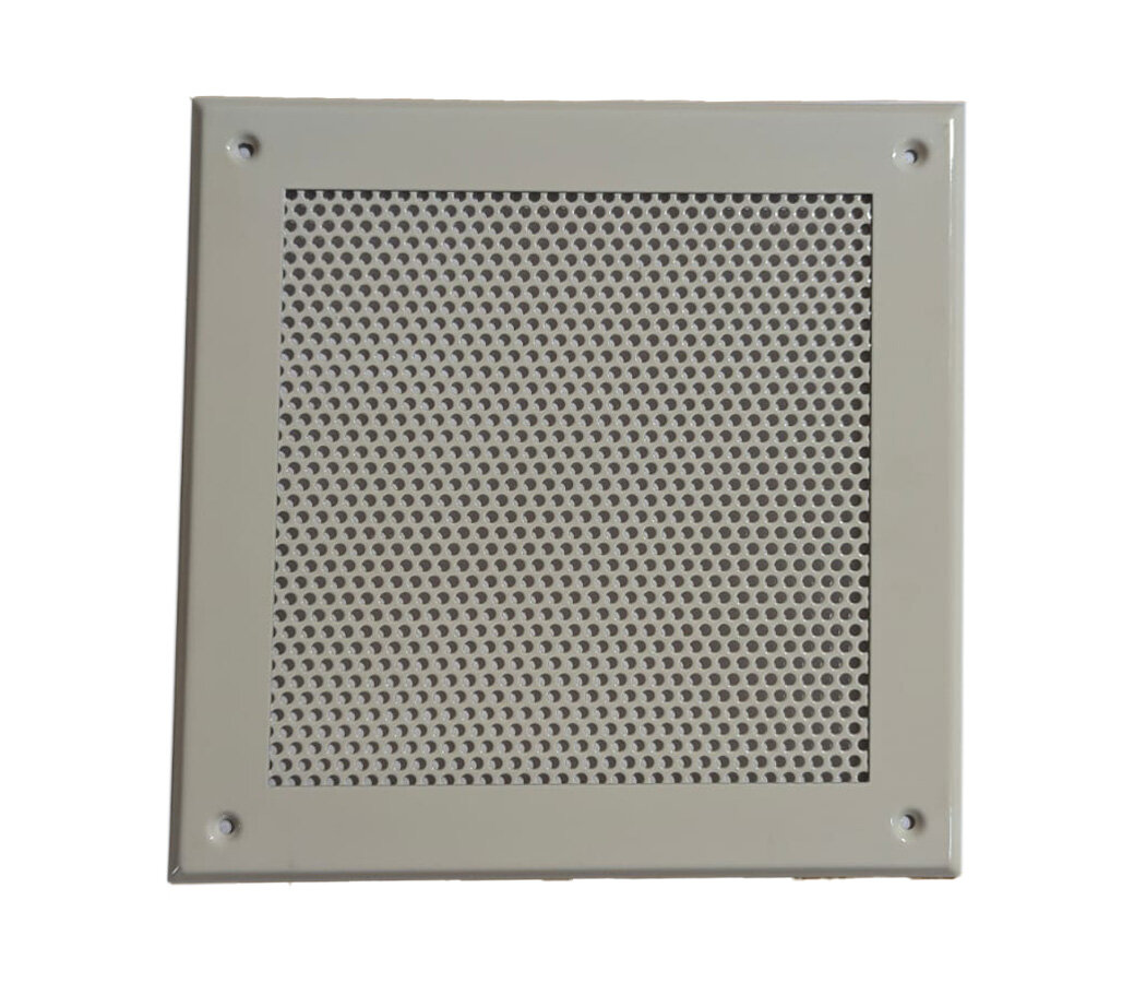 Решетка вентиляционная 200х200мм, металлическая на саморезах, кружок, слоновая кость