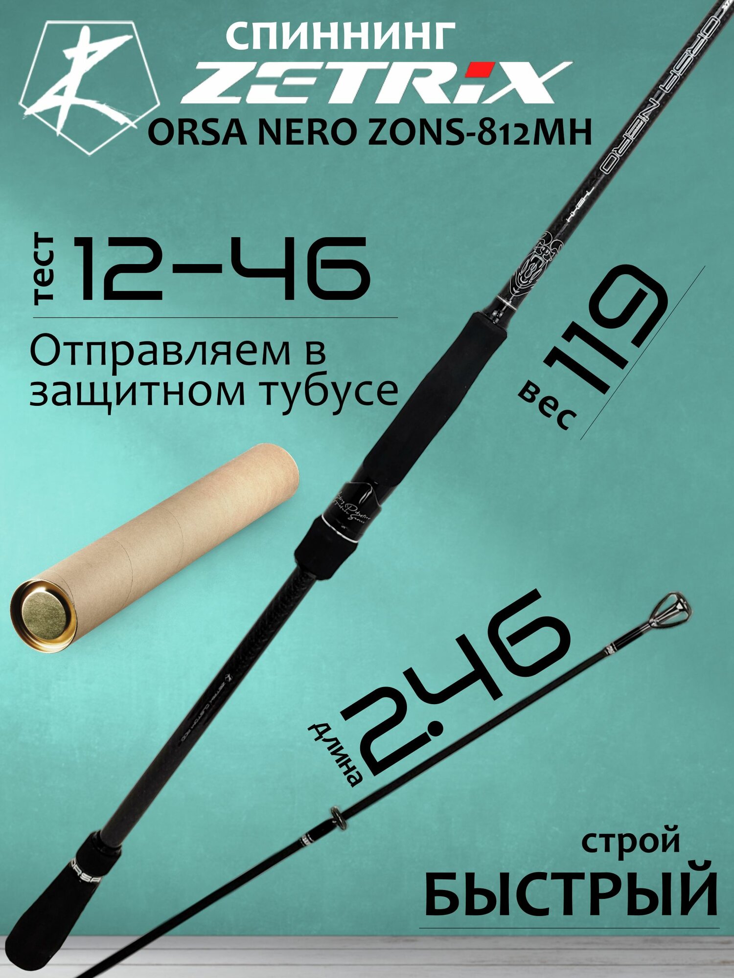Спиннинг Zetrix ORSA NERO ZONS-812MH 2.46м, тест 12-46гр, штекерный