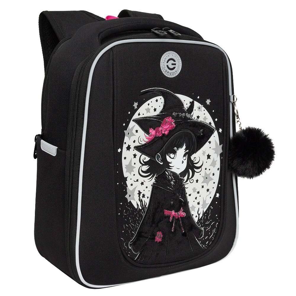 Рюкзак школьный 2отд. Чёрный-розовый 29х36х18см GRIZZLY