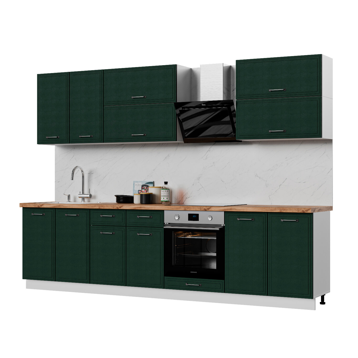 Кухонный гарнитур, без столешницы, Кухня Индира 300см Белый/Сланец