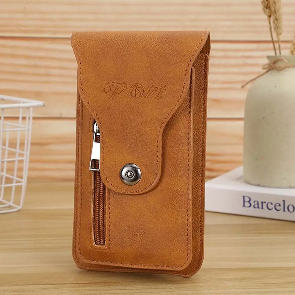 Мужской поясной кошелек в стиле ретро, внешняя сумка, кошелек для телефона, Коричневый, khaki