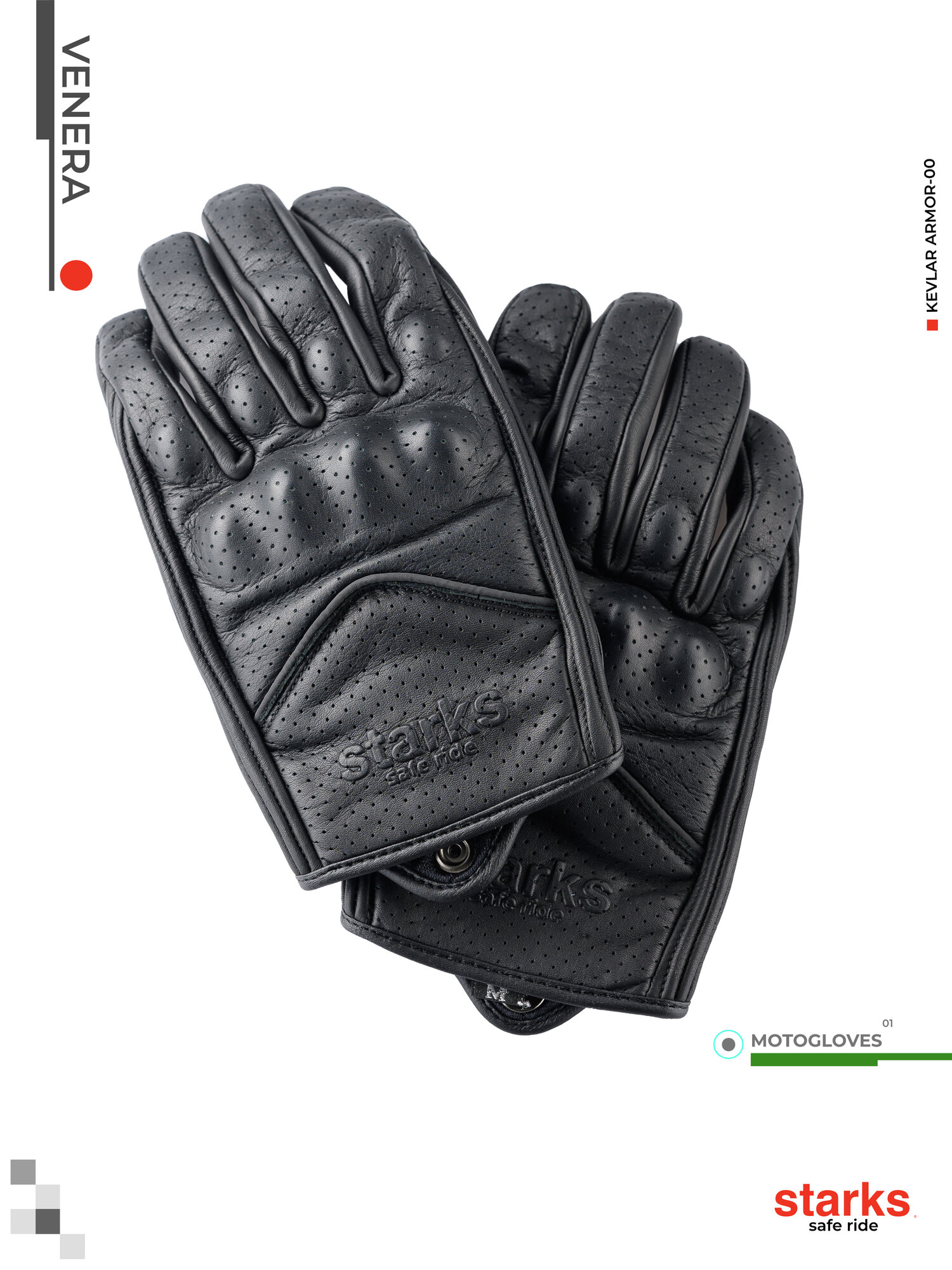 Мотоперчатки женские STARKS Venera перфорированная кожа, черный, размер L