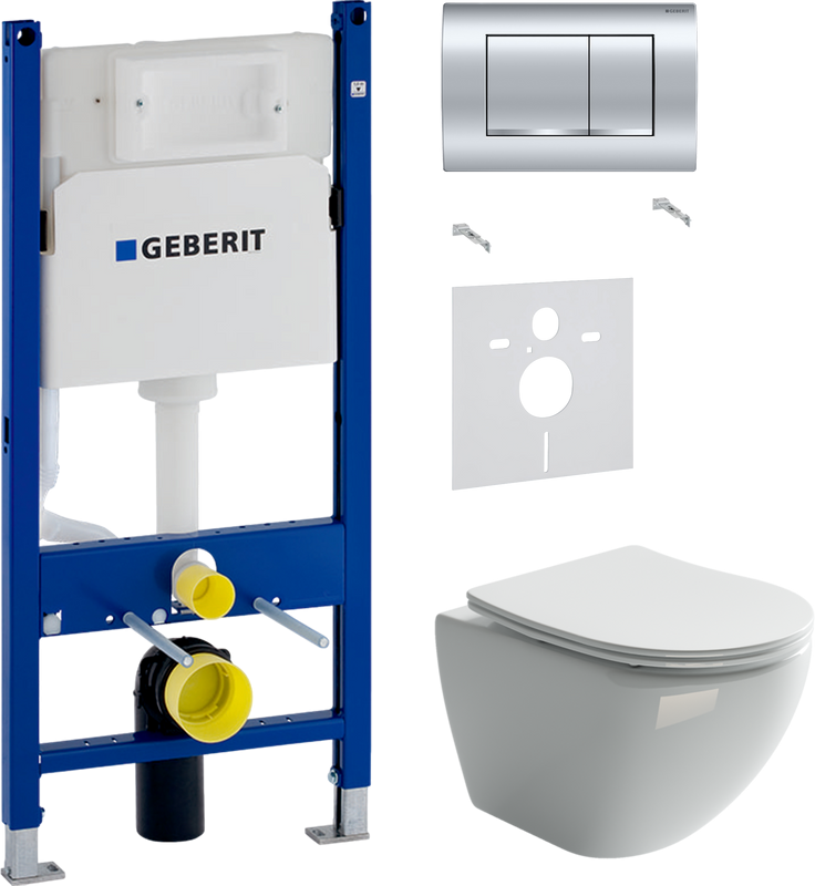 Комплект Унитаз подвесной Ceramicanova Metropol CN4002 безободковый + Звукоизоляция Geberit + Инсталляция Duofix Delta 458.163.21.1 с кнопкой смыва, хром
