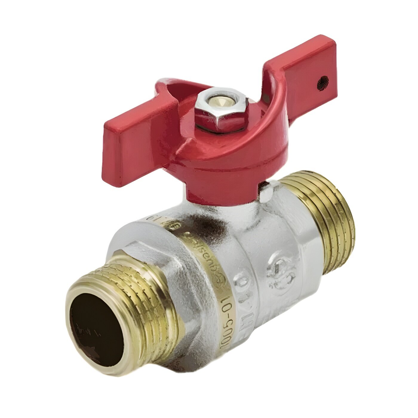 Кран шаровой латунь никель 1005 Euro Ду 20 Ру30 НР полнопроходной бабочка красная Aquasfera 1005-02 .