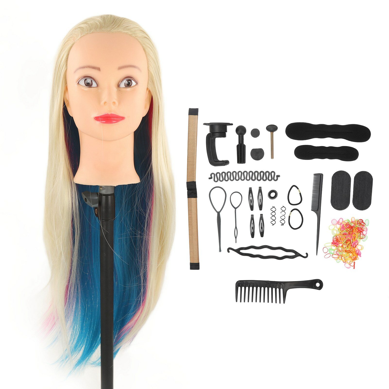 Манекен для обучения парикмахерскому искусству с инструментами. Манекен для укладки волос в салоне.