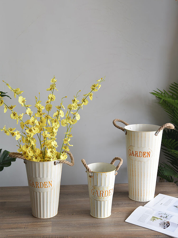 Железное ведро для сушеных цветов, винтажная американская напольная ваза для цветов для домашнего декора 40 см