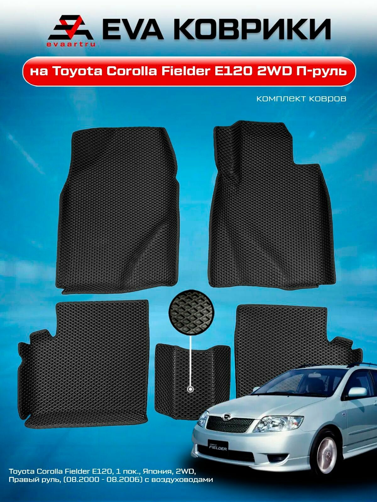 ЕВА EVA коврики с бортами Тойота Королла Филдер в салон Toyota Corolla Fielder E120, 1 пок, Япония, 2WD, Правый руль, (08.2000 - 08.2006) с воздуховодами