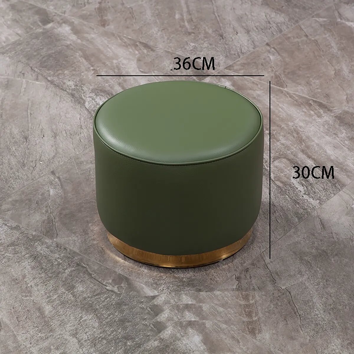Пуф цилиндрический кожаный на металлическом основании Leo (зеленый низкий 36*30 см)