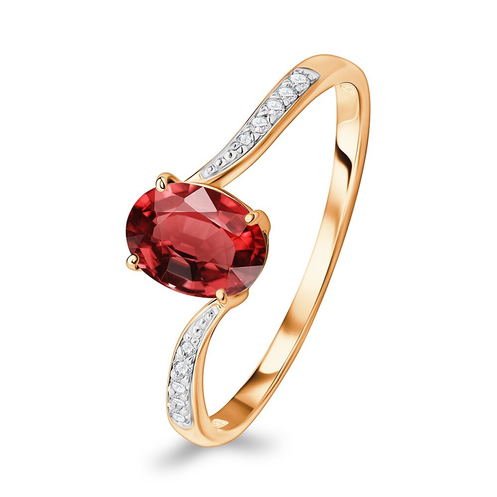 Кольцо, красное золото, 375 проба, золочение, фианит, гранат