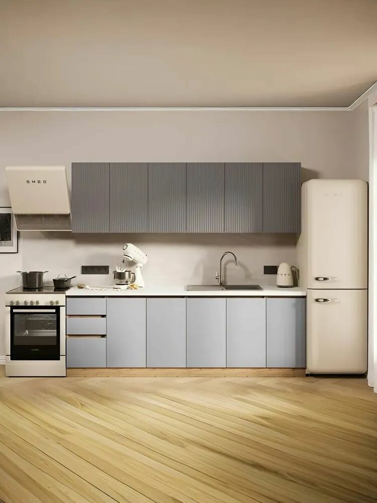 Кухонный гарнитур (Кухня) МДФ Ника 2.4 графит софт/серый софт со столешницей мрамор итальянский 2400х460х2170