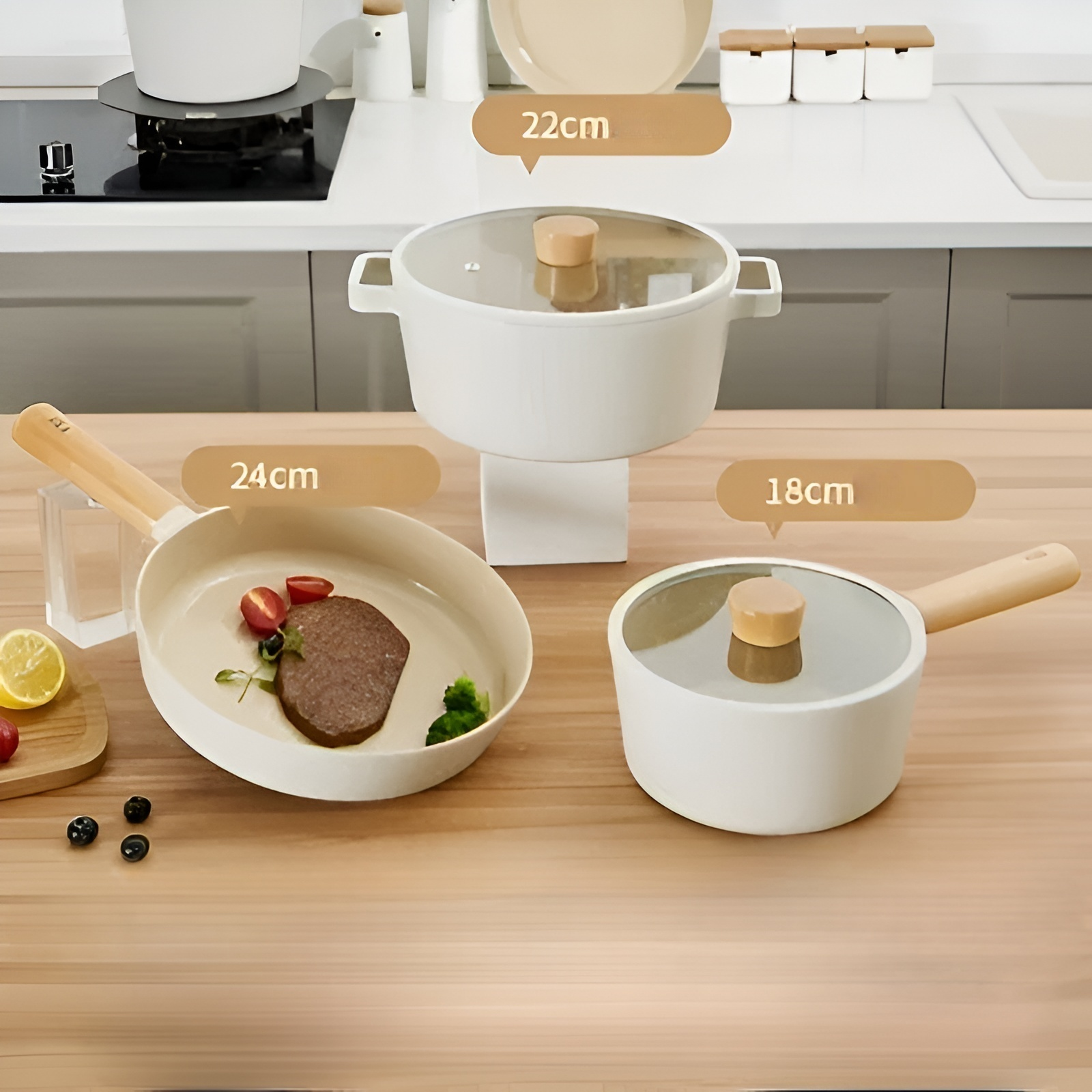 Набор посуды Neoflam Fika, антипригарная, керамическое покрытие, 3 предмета, 18 см, 22 см, 24 см