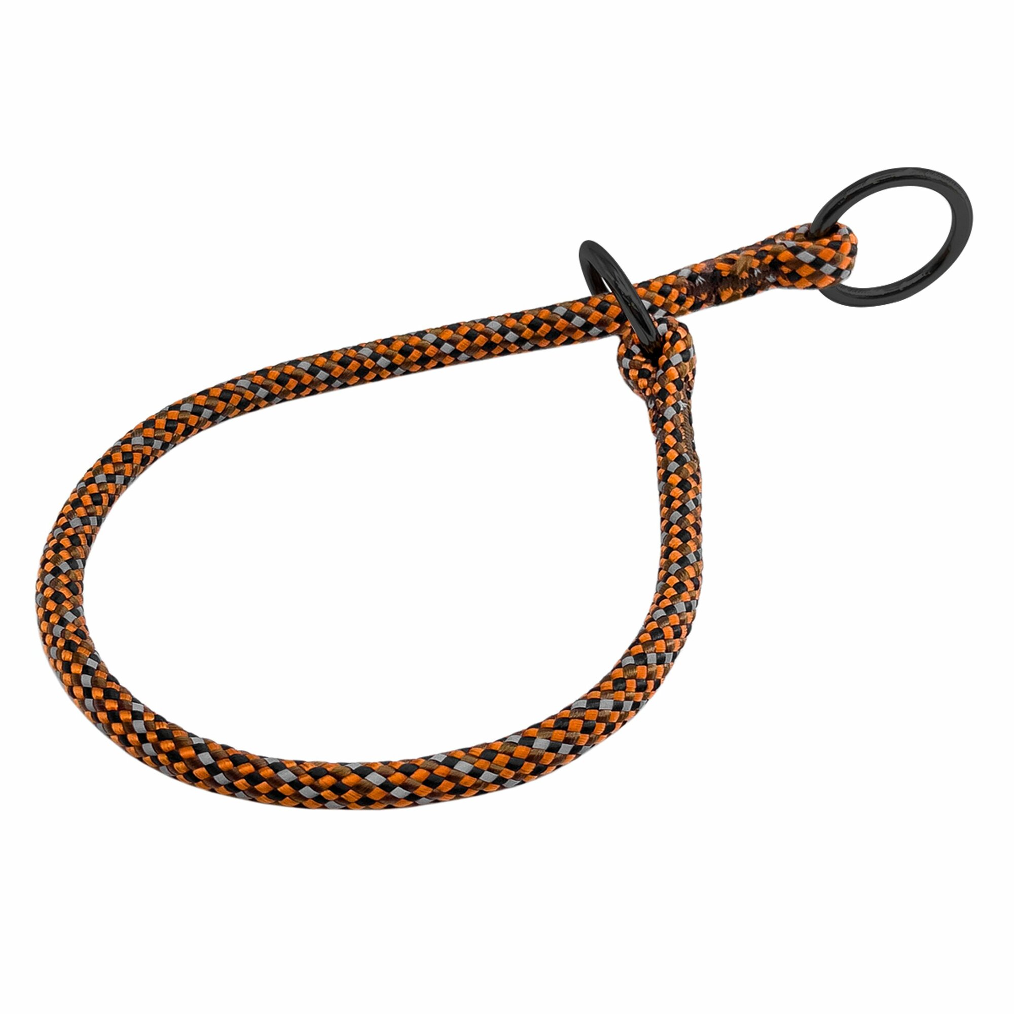 Ошейник-удавка для собак ZooOne с 2-я чёрными кольцами светоотражающий, ширина 9 мм, длина 45 см, коричнево-медный