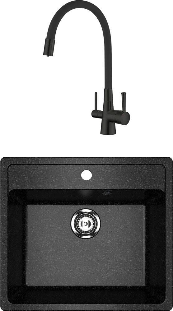 Комплект Мойка Ulgran U-104 -308, черная / Смеситель Lemark Comfort LM3075BL, с гибким изливом, черный