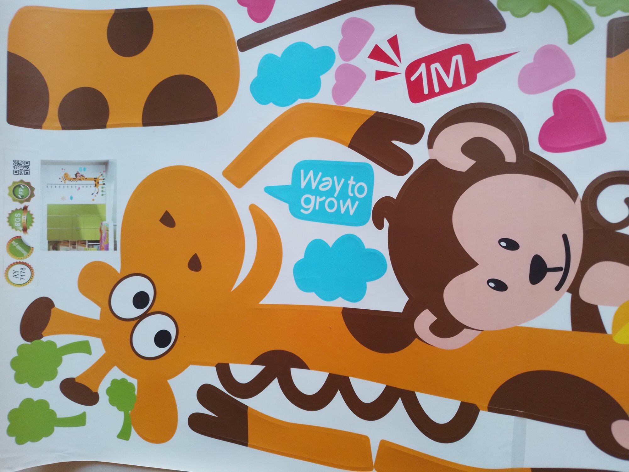 Ростомер WOOD EVOLUTION "Жирафа", крепление, для детской, для фото, бежевый