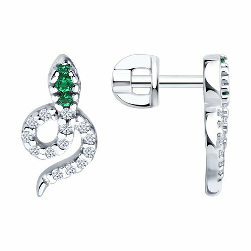 Серьги пусеты, серебро, 925 проба, родирование, фианит