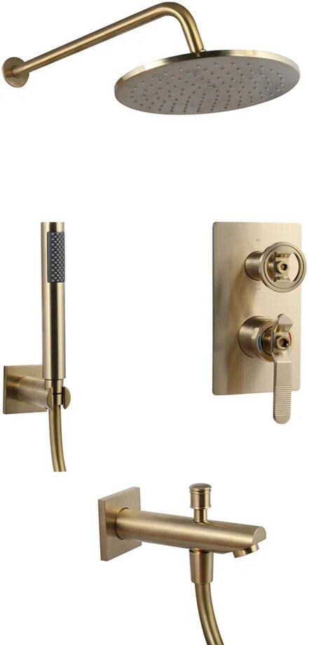 Душевой комплект Bronze de Luxe 1760's Loft 6630CG 5 в 1, встраиваемый, с внутренней частью в комплекте, со смесителем, с изливом, с тропическим душем, латунный, золотой, матовый, душевая система