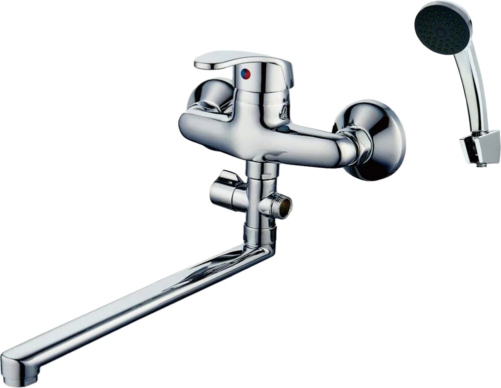 Смеситель для ванны с душем D-lin 430 D140430 с душевым гарнитуром, настенный, однорычажный, с поворотным изливом, хром, глянцевый, латунный, с керамическим картриджем