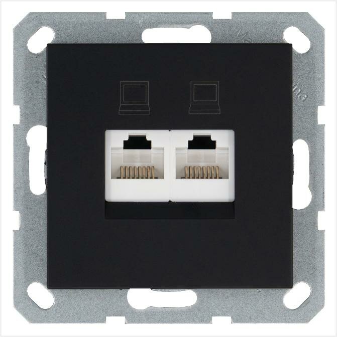 Розетка компьютерная 2-м RJ45 IP20 кат. 5E механизм черн. матов. soft touch Jasmart G6106PB