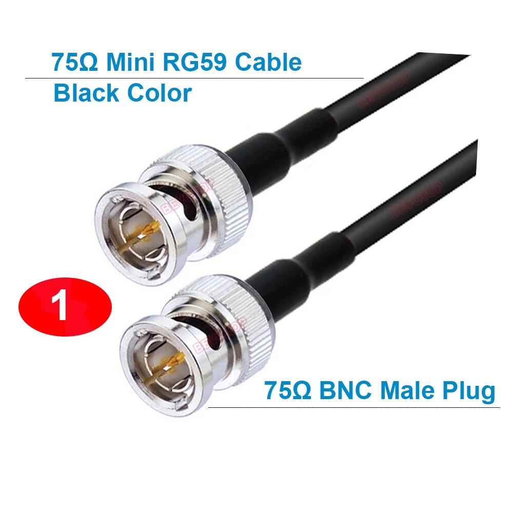 Кабель RG59 Mini BNC, 50см, черный