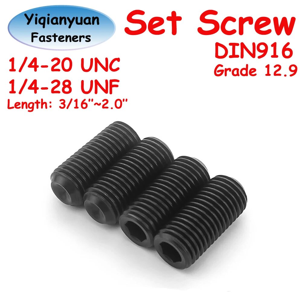 Набор винтов Yiqianyuan DIN916 класса 12,9 1I4-20 UNC, 1.0inch (6Pcs)