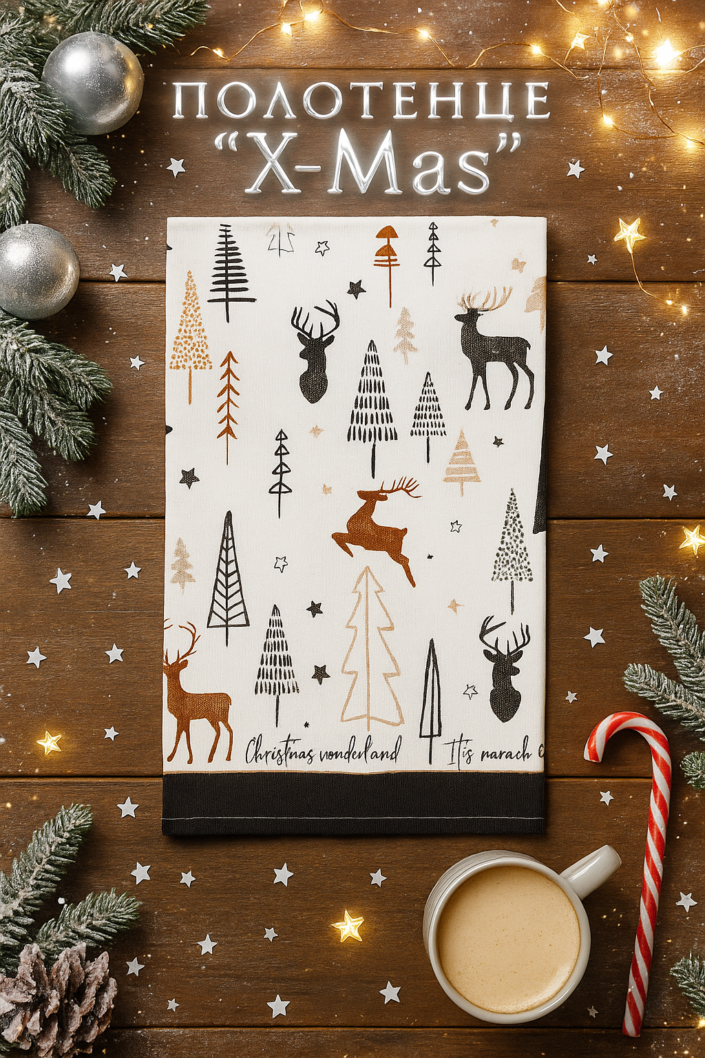 Полотенце кухонное новогоднее Доляна "X-Mas" размер 40×70 см, 100% хлопок