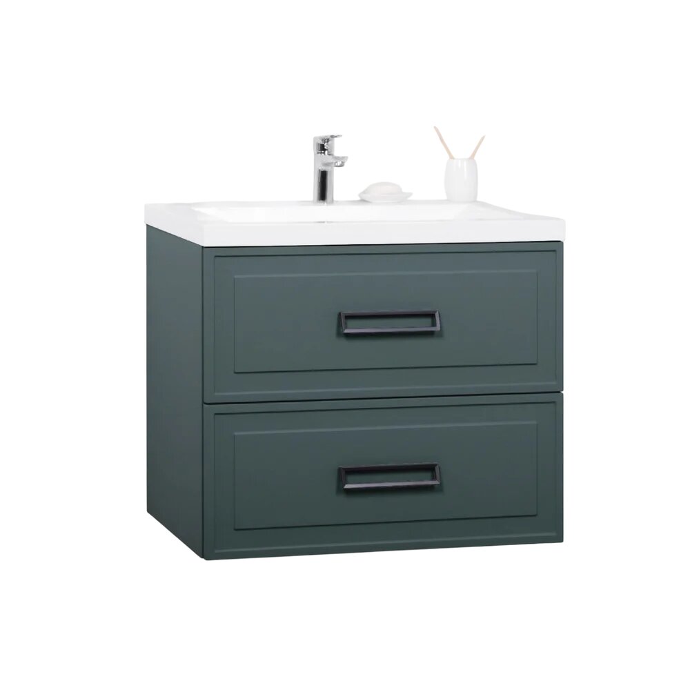 Тумба с раковиной Itana Pino 75 подвесная, 74, 2 см, зеленая, из МДФ, с ящиками, раковина для ванной из камня, прямоугольная