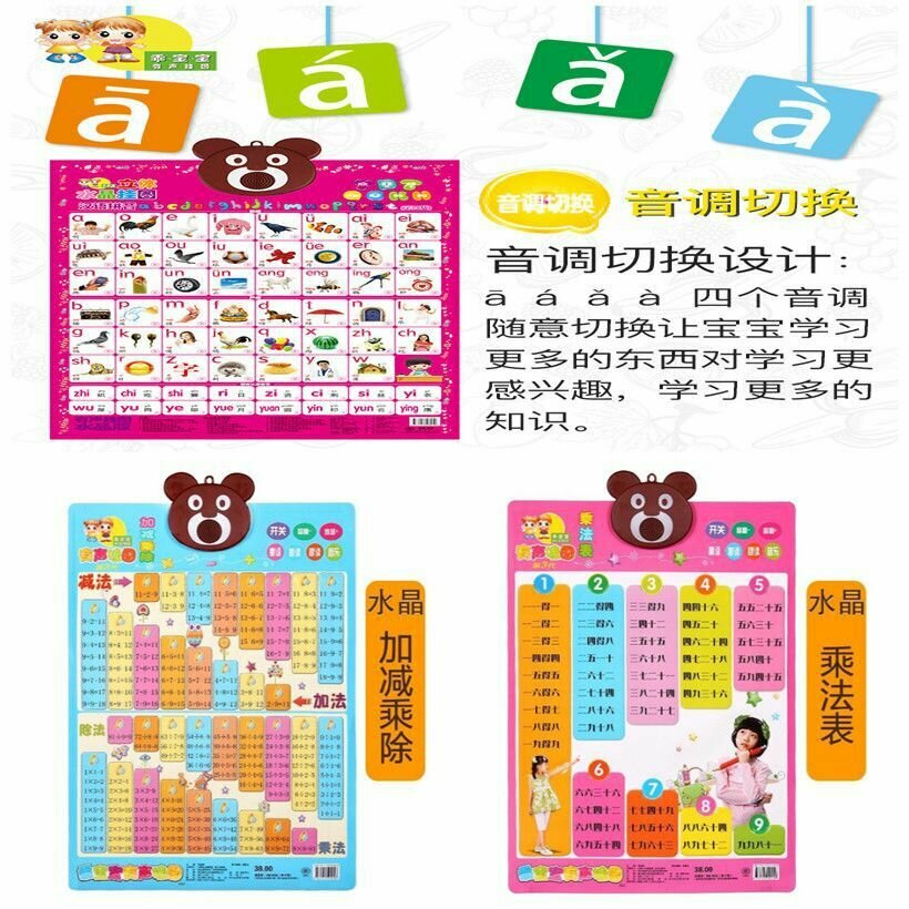 Детские таблицы сложения, вычитания, умножения и деления со звуком, настенная таблица умножения, материалы для раннего обучения фонетике и произношению.