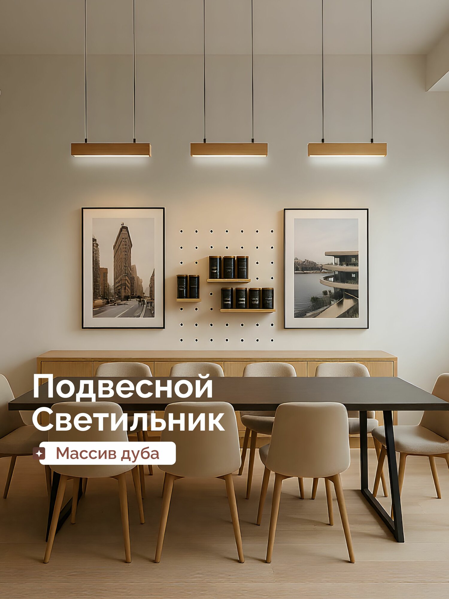 HOLZTAG Потолочный подвесной светильник из дерева, люстра, массив дуба 2.5х6х60см, дневной свет