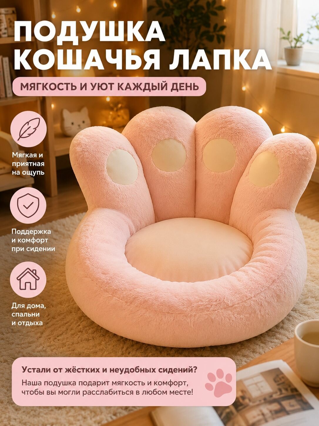 Кресло-мешок Сиденье, Бархат, Размер S, розовый