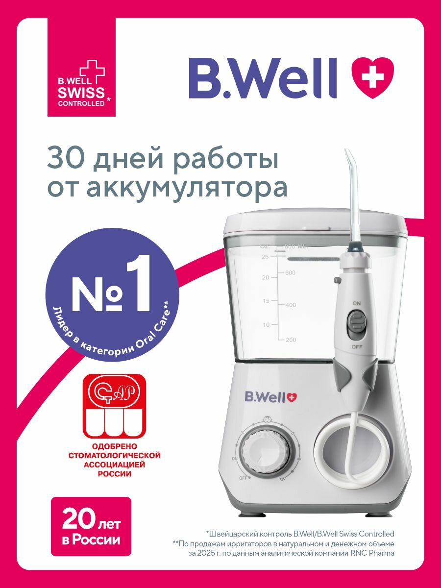 Ирригатор для зубов B.Well WI-933 стационарный, аккумуляторный беспроводной, семейный, детский