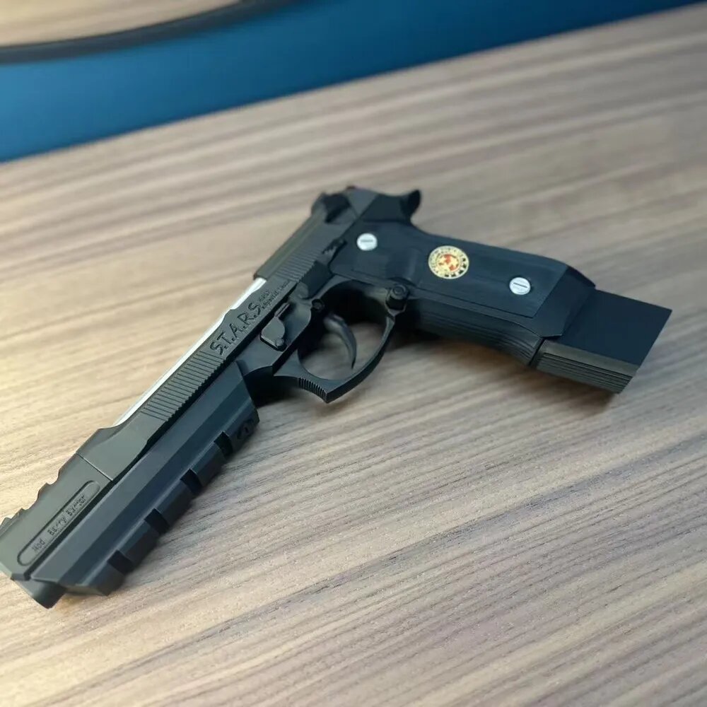 Игрушечный пистолет Берета M92F Resident Evil, металлический серый и коричневый цвета, диски, Китай