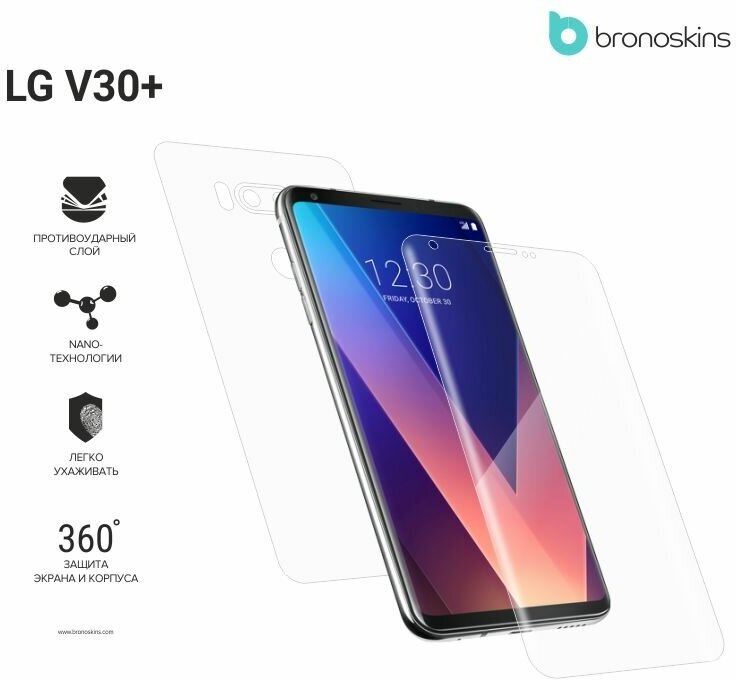 Защитная бронированная пленка на экран и заднюю панель LG V30+ (Матовая)