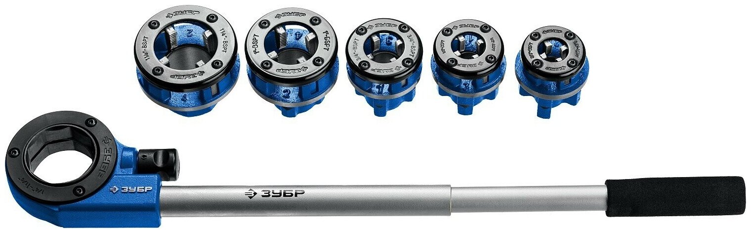 ЗУБР 6 предметов, набор резьбонарезной трубный мастер , кейс