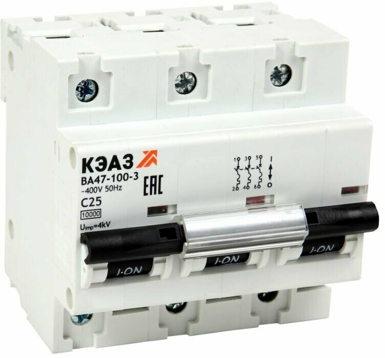 Выключатель автоматический модульный 3п C 80А 10кА ВА47-100-3C80-УХЛ3 КЭАЗ 318145