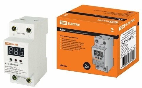 Реле контроля напряжения АЗМ LED-63А-220В TDM {SQ1504-0020} (1 шт)