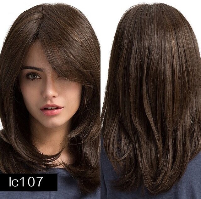 Парик Parik-Ru, искусственный, термостойкий, с челкой, стрижка "каскад", цвет коричневый