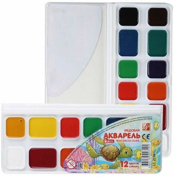 Акварель " ZOO" 12 цветов без кисти, набор красок ЛУЧ 19С1249-08