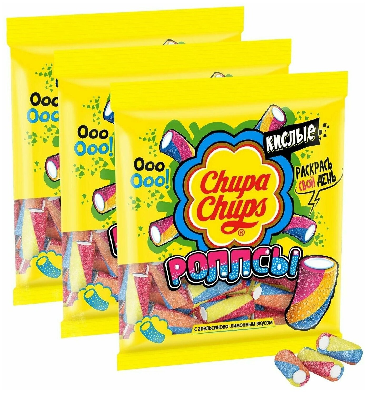 Мармелад "Роллсы", Chupa Chups, апельсин/лимон, 100 г (3шт)