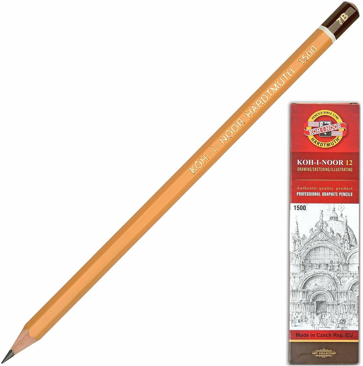 Карандаш чернографитный 7B Koh-I-Noor 1500, комплект 12 штук (880477)