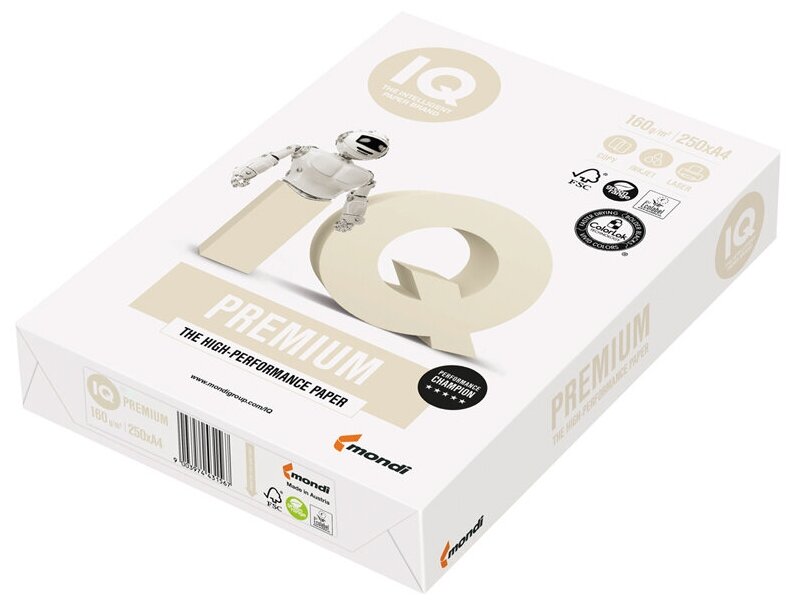 Бумага IQ "Premium" А4, 160г/м2, 250л, 172%