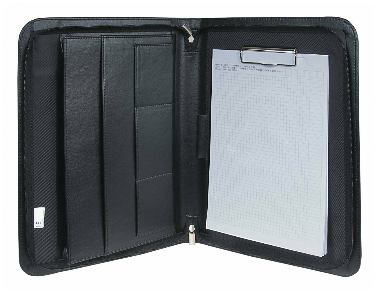 Папка для документов и бумаг из экокожи, деловой стиль, офисная, на молнии, с блокнотом, с зажимом, А4, Alliance 8-038