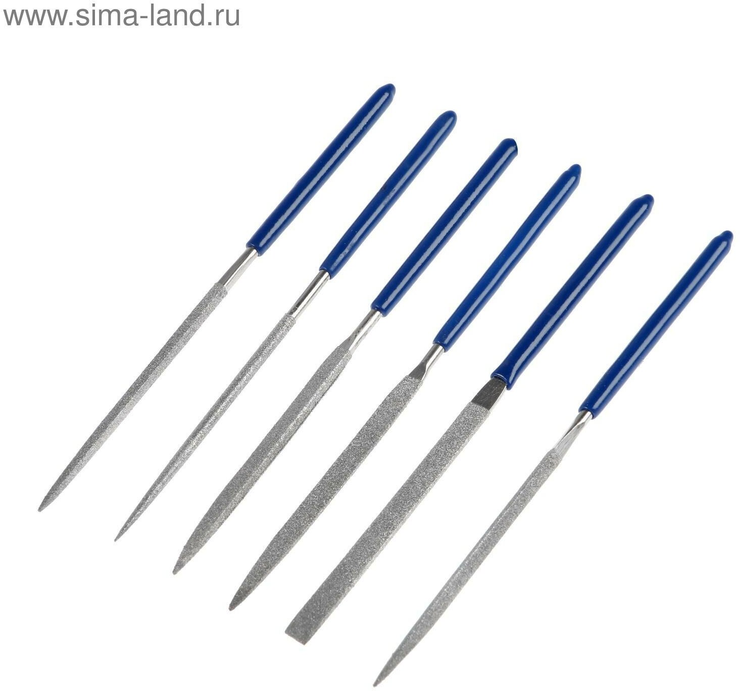 Набор надфилей алмазных тундра, обрезиненные рукоятки, 70×140×3 мм, 6 шт.