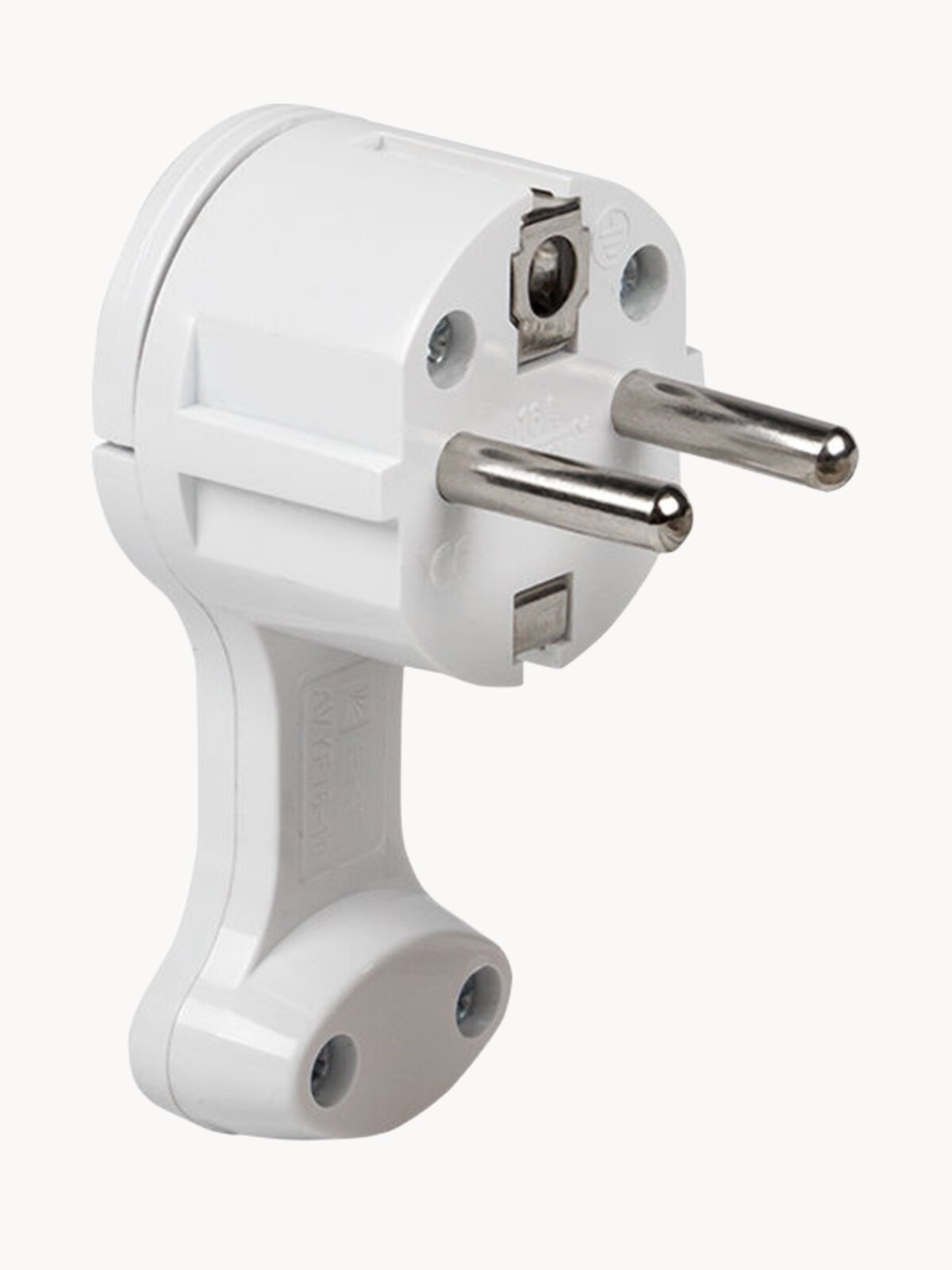 Вилка угловая плоская, с заземлением, стелс (16А, 250В), белая