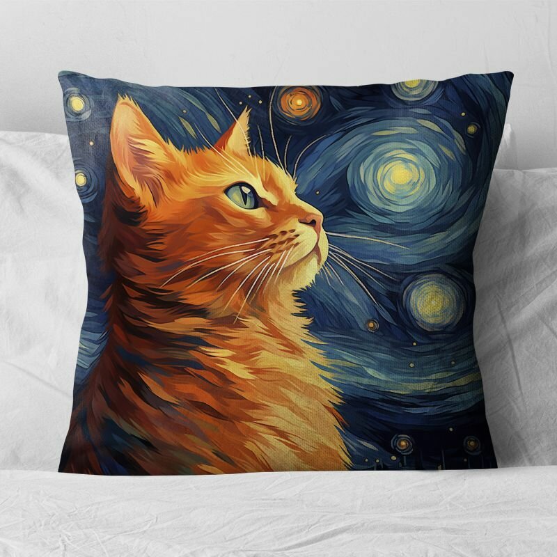 Чехол для подушки Томас Рыжий Кот Ван Гог велюр 40х40