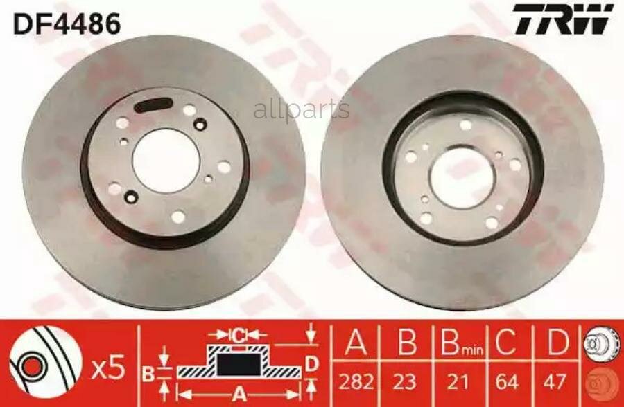 TRW DF4486 Диск тормозной передн HONDA: CR-V II 02-06, STREAM 01-