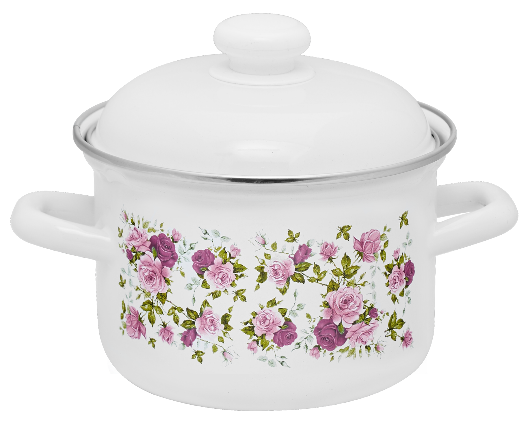 Кастрюля эмалированная Лысьвенские эмали Китайская роза с крышкой, белая, 2л / посуда для всех видов плит
